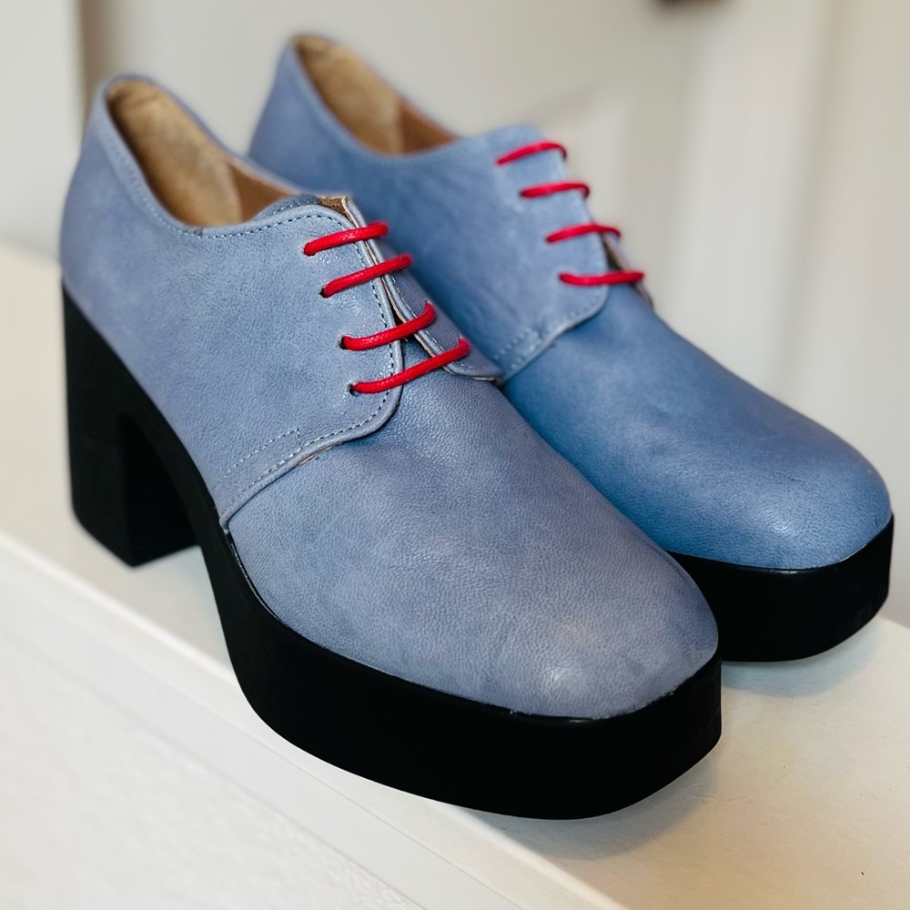 Belle Hari- Blue 100% Spanish Leather Platform Shoes - Gem